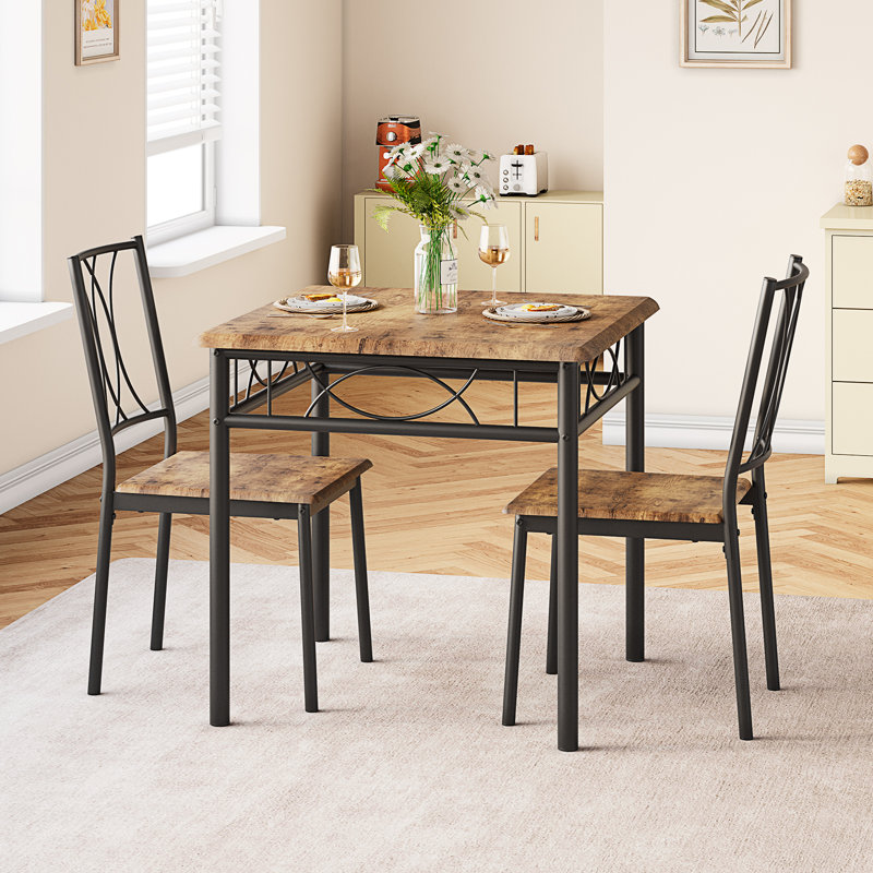 17 Stories Dining Table Set For 2 Kitchen Dining Table W 2 Wood Chairs Rustic Brown Wayfair